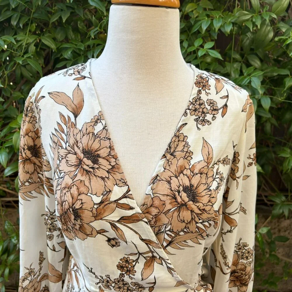 meraki | Tops | Nwt Meraki Cream And Tan Floral Printed Blouse M | Poshmark